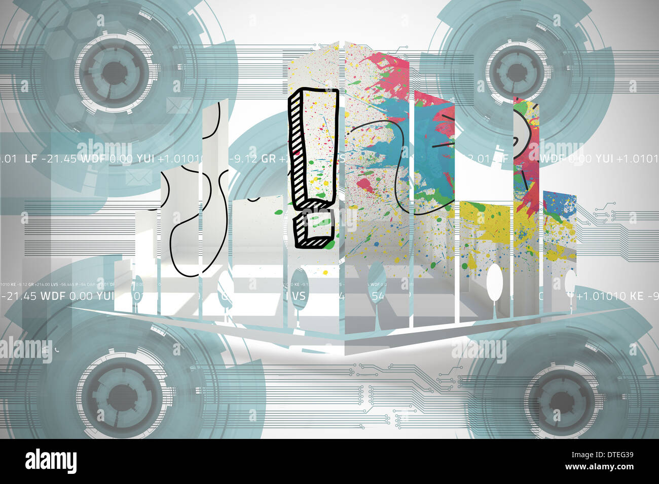 Composite image of exclamation mark on abstract screen Stock Photo - Alamy