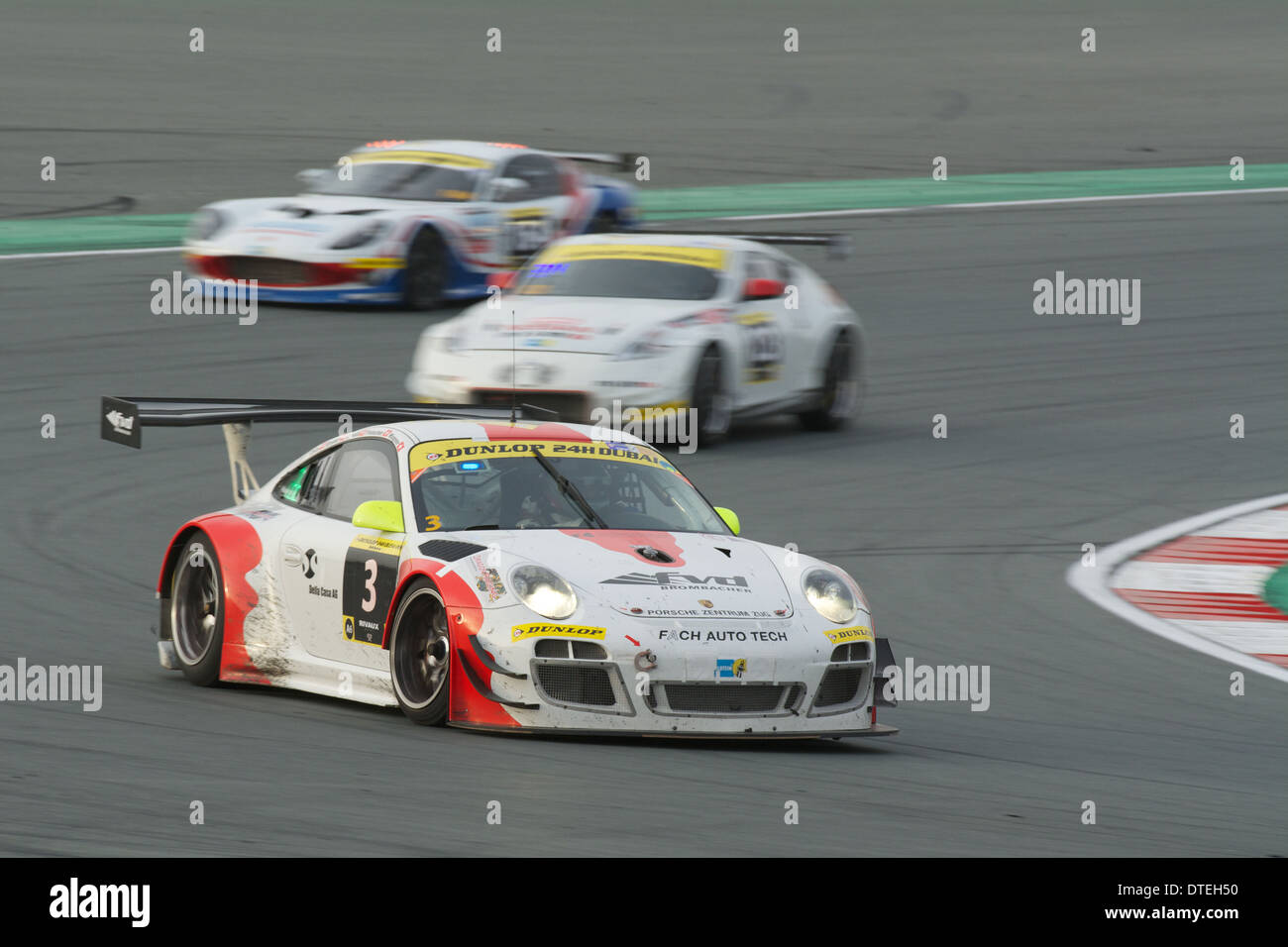 A Porsche GT3 on the track during the Dunlop 24h endurance car race at ...