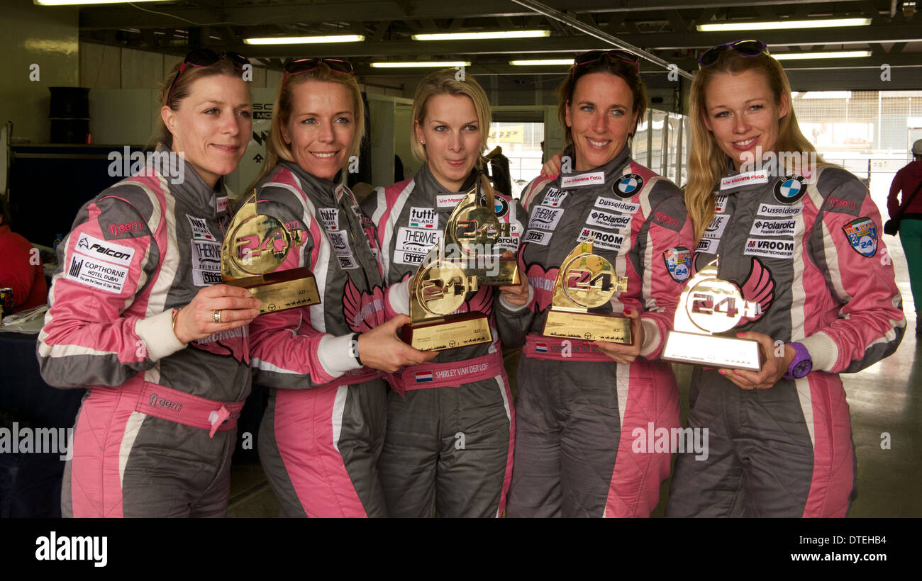 The all female drivers of Team Racingdivas Schubert pose for a ...