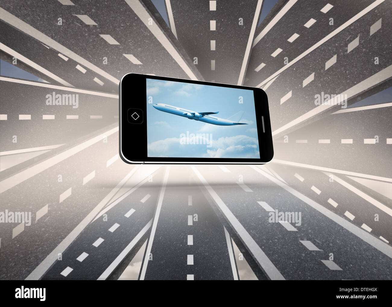 Composite image of airplane on smartphone screen Stock Photo - Alamy