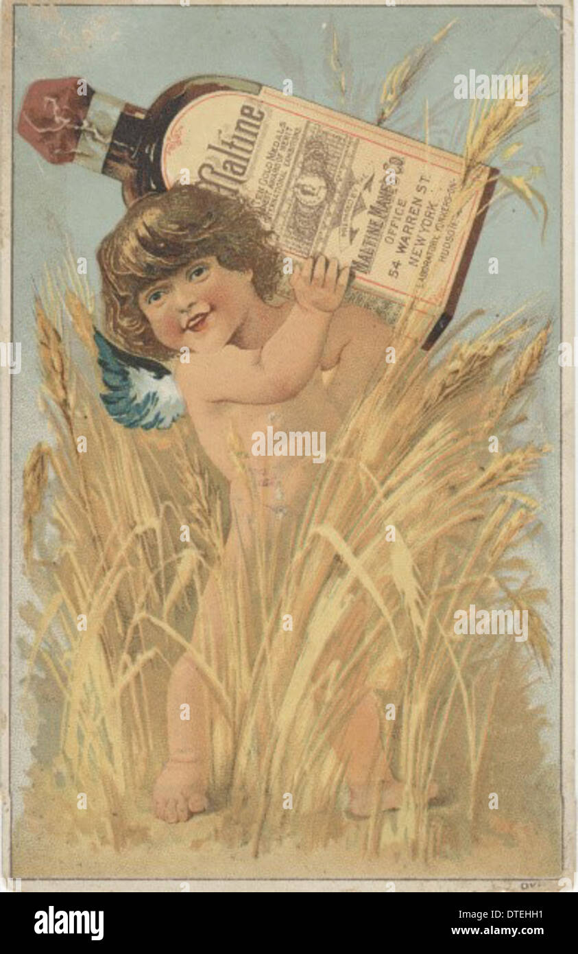 This trade card advertises the Maltine Manufacturing Company, a ...