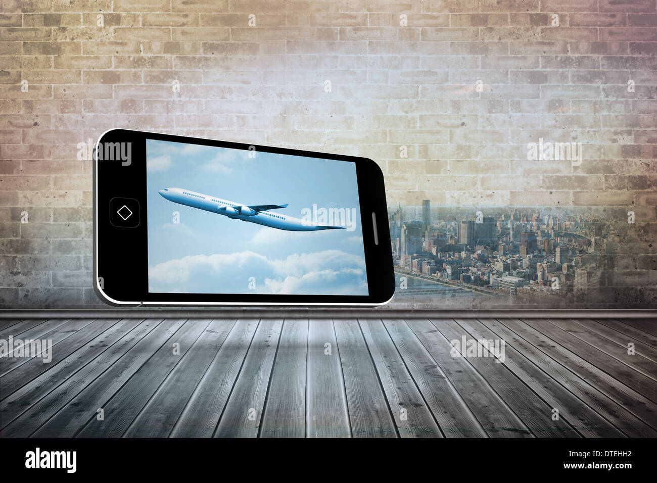 Composite image of airplane on smartphone screen Stock Photo - Alamy