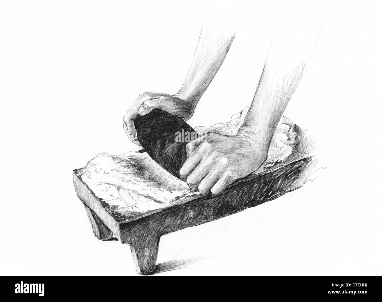 metate. traditional Mexican mortar Stock Photo - Alamy