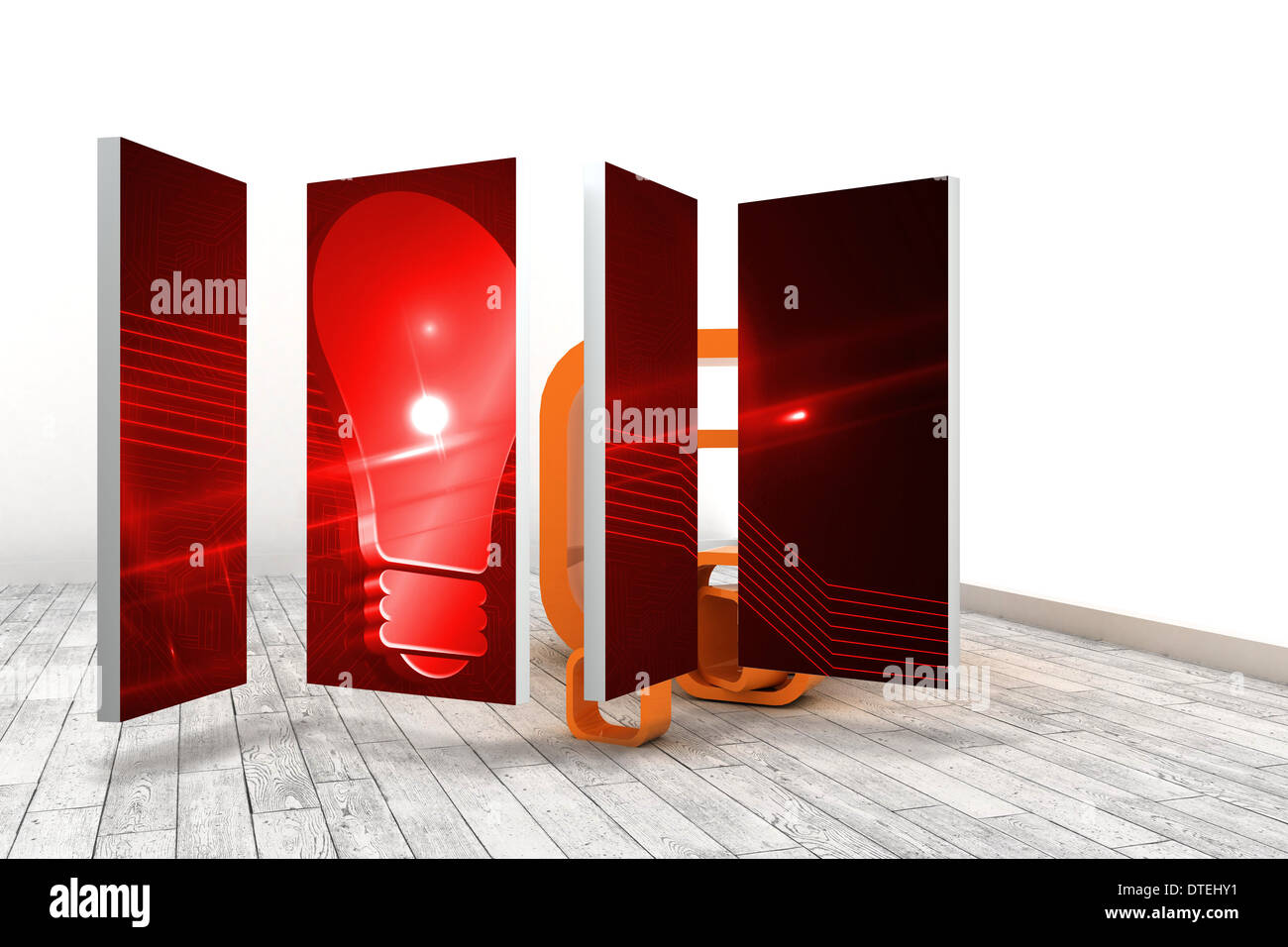 Composite image of red light bulb graphic on abstract screen Stock ...