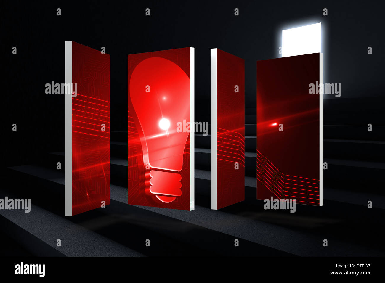 Composite image of red light bulb graphic on abstract screen Stock ...