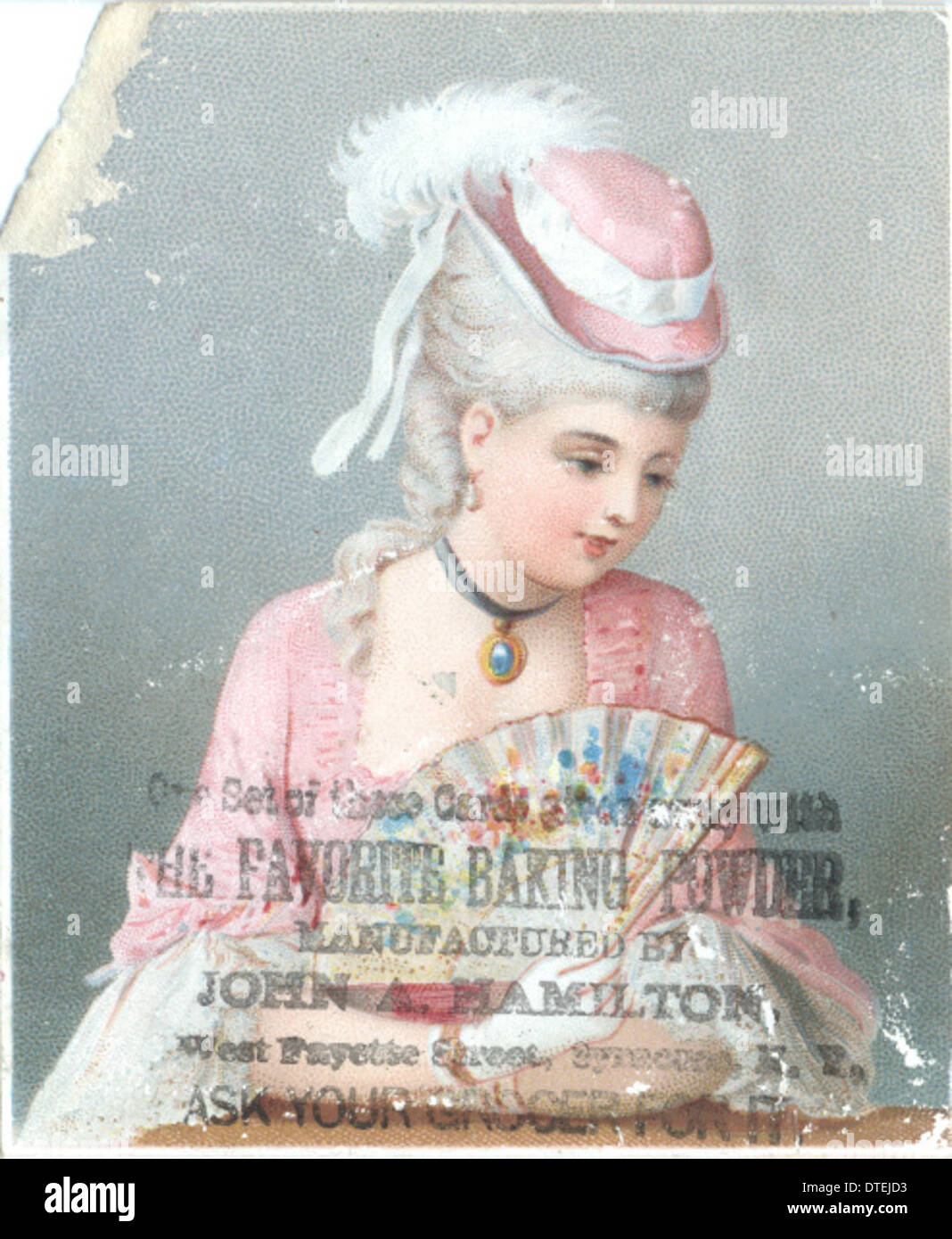 A Victorian advertising card from John A. Hamilton, featuring products ...