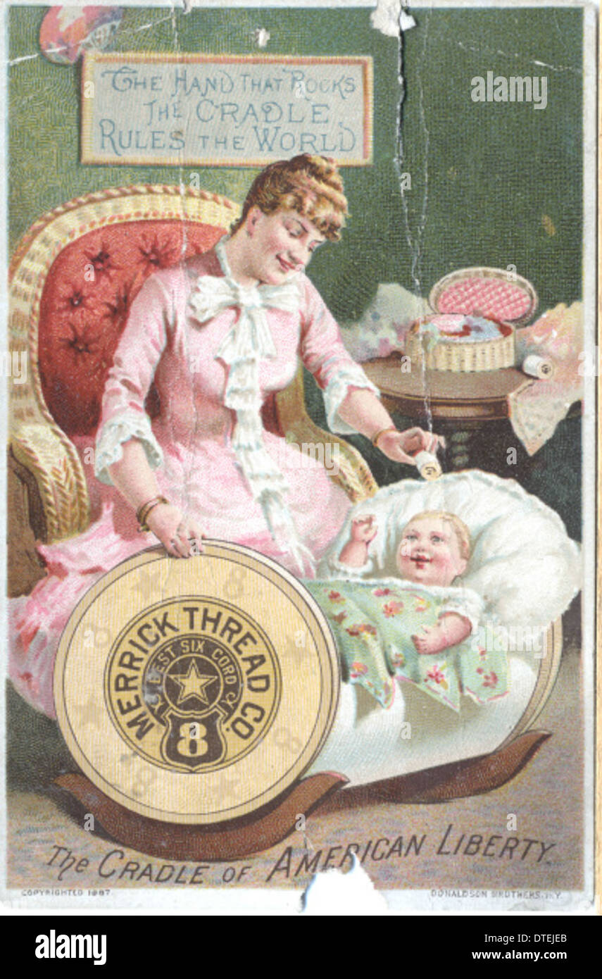 A Victorian-era advertisement for Merrick Thread Co., promoting their ...