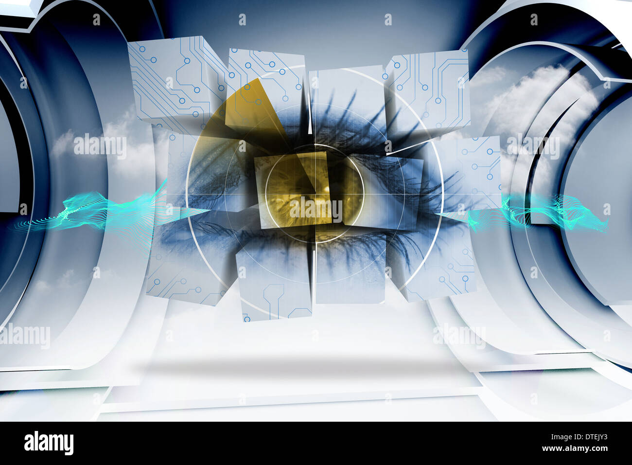 Composite image of eye on abstract screen Stock Photo - Alamy