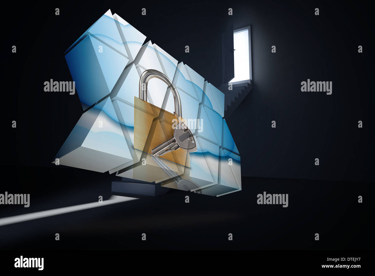 Composite image of lock and key on abstract screen Stock Photo - Alamy