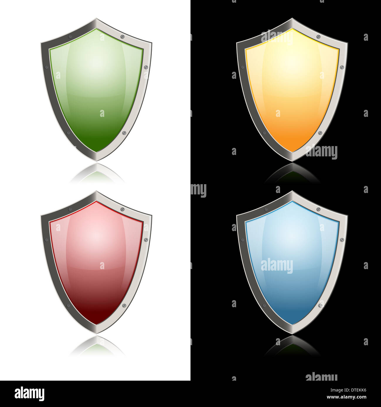 colorful shields with metallic border and reflections Stock Photo - Alamy