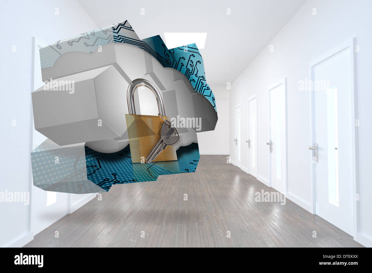 Composite image of lock and key on abstract screen Stock Photo - Alamy