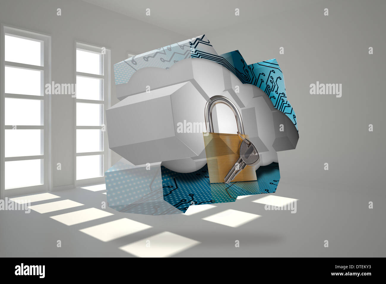 Composite image of lock and key on abstract screen Stock Photo - Alamy