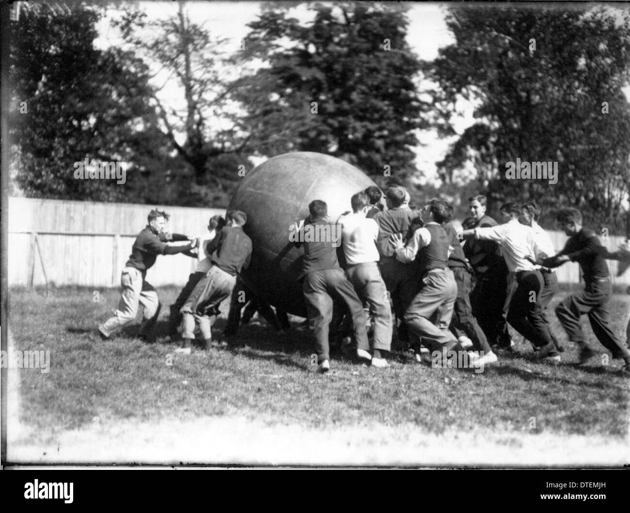 A photograph from the 1911 freshman-sophomore push ball contest at ...