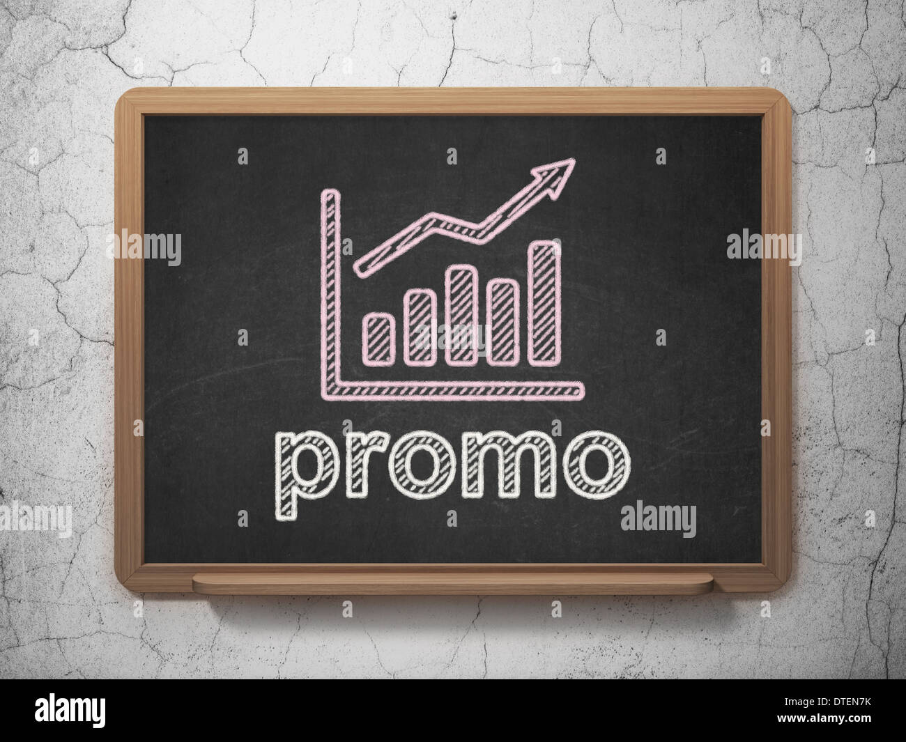Marketing concept: Growth Graph and Promo on chalkboard background ...