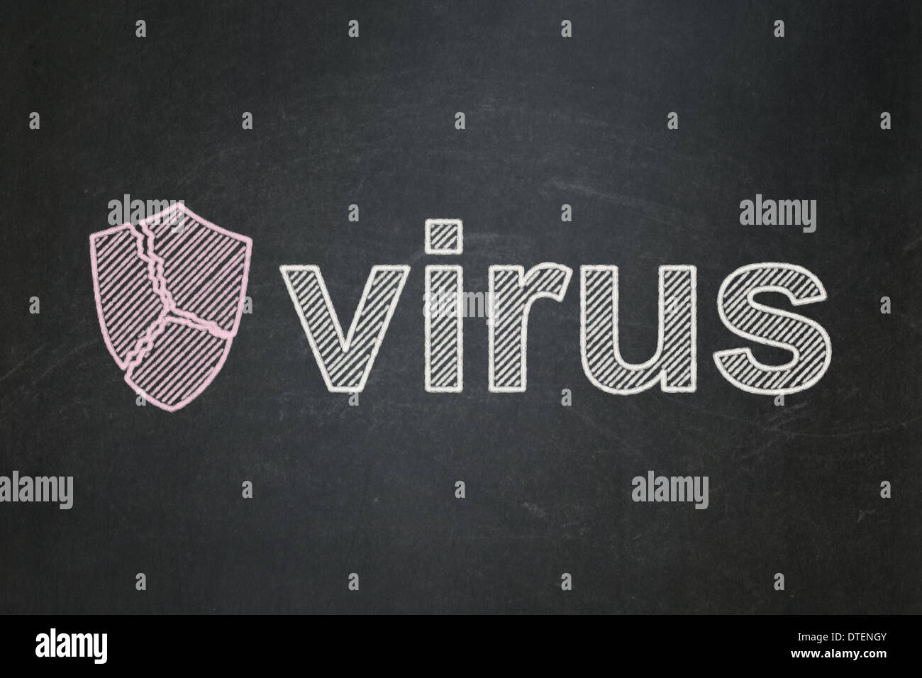 Privacy concept: Broken Shield and Virus on chalkboard background Stock ...