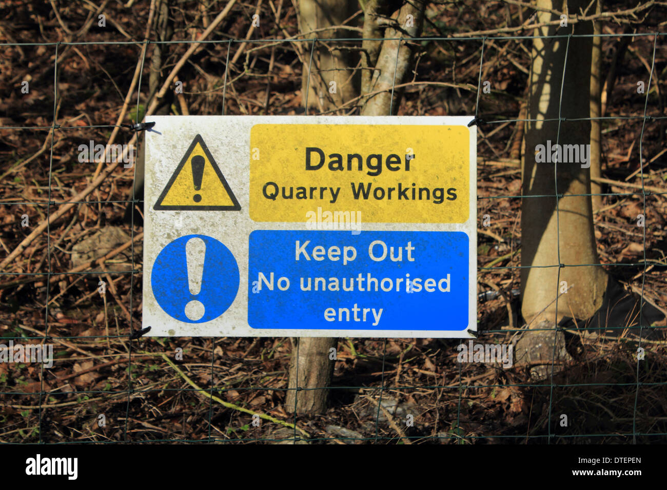 Danger Quarry Workings sign, Keep Out, No Unauthourized Entry Stock ...