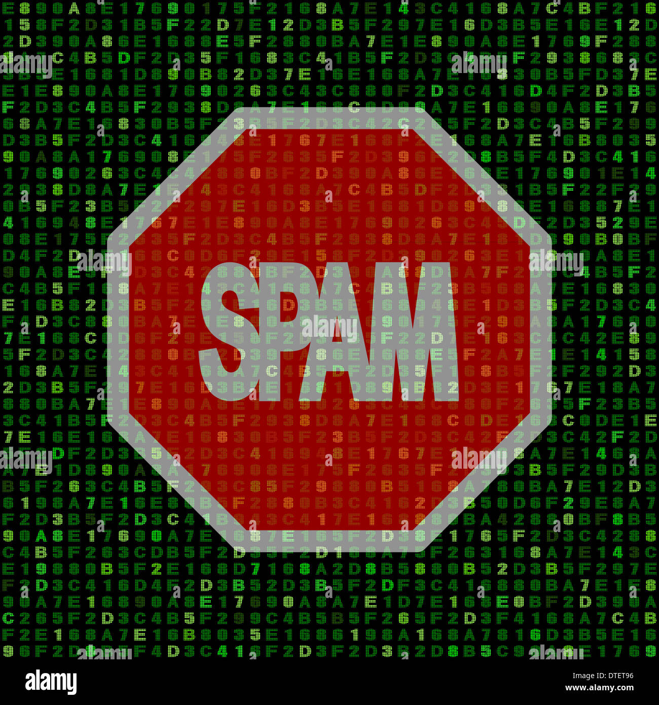 Stop spam sign on hex code illustration Stock Photo - Alamy