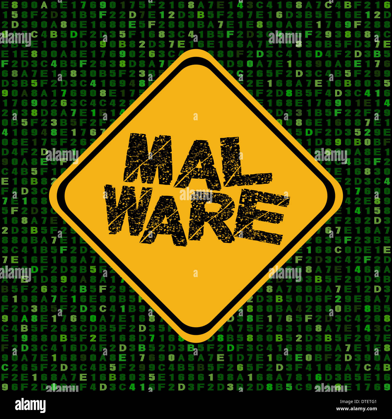 Malware warning sign on hex code illustration Stock Photo - Alamy