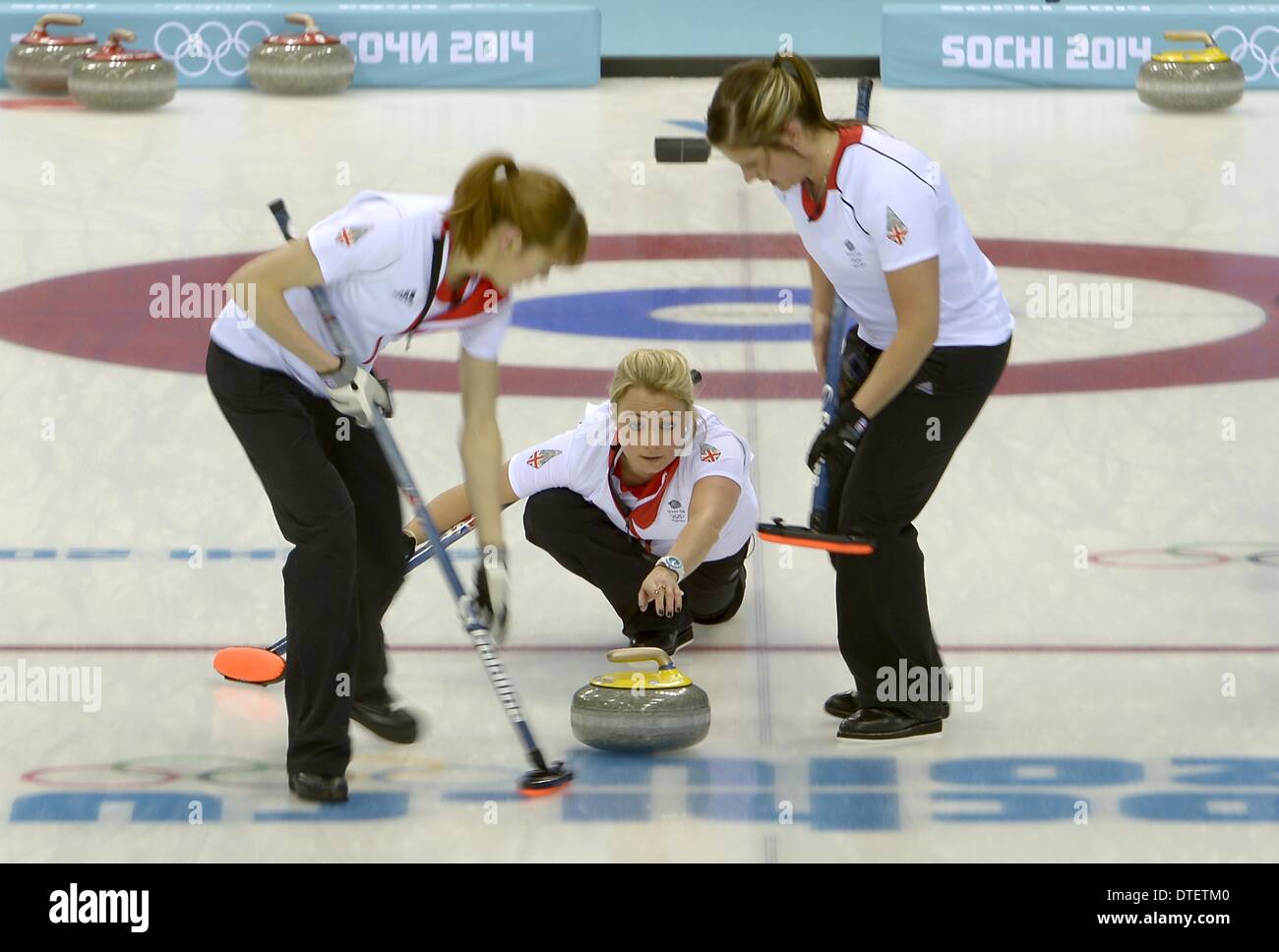 Sochi, Russia. 17th Feb, 2014. Anna Sloan (GBR) pushes off with Claire ...