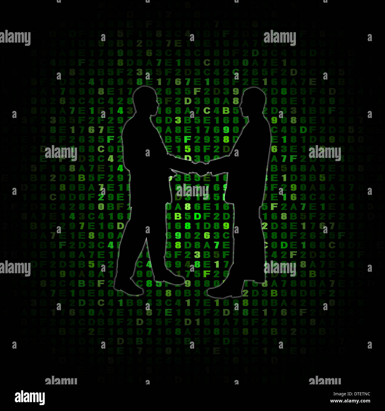 Handshake silhouette on hex code illustration Stock Photo - Alamy