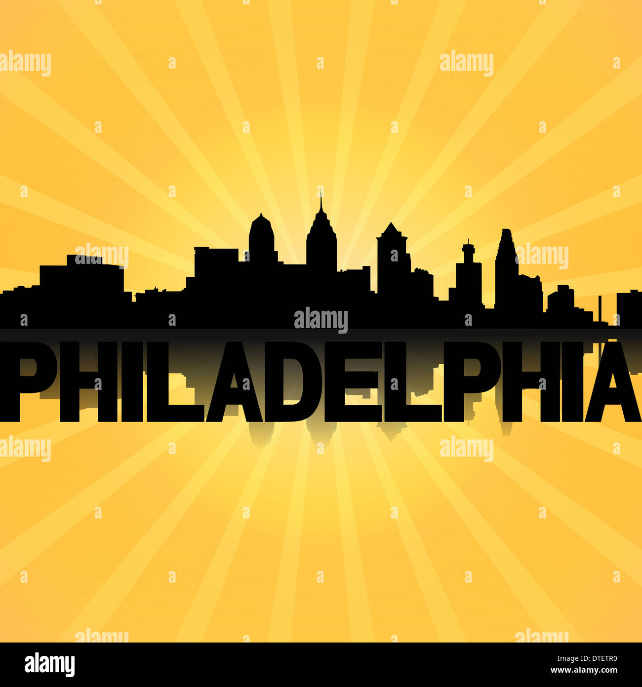 Philadelphia skyline reflected with sunburst illustration Stock Photo ...