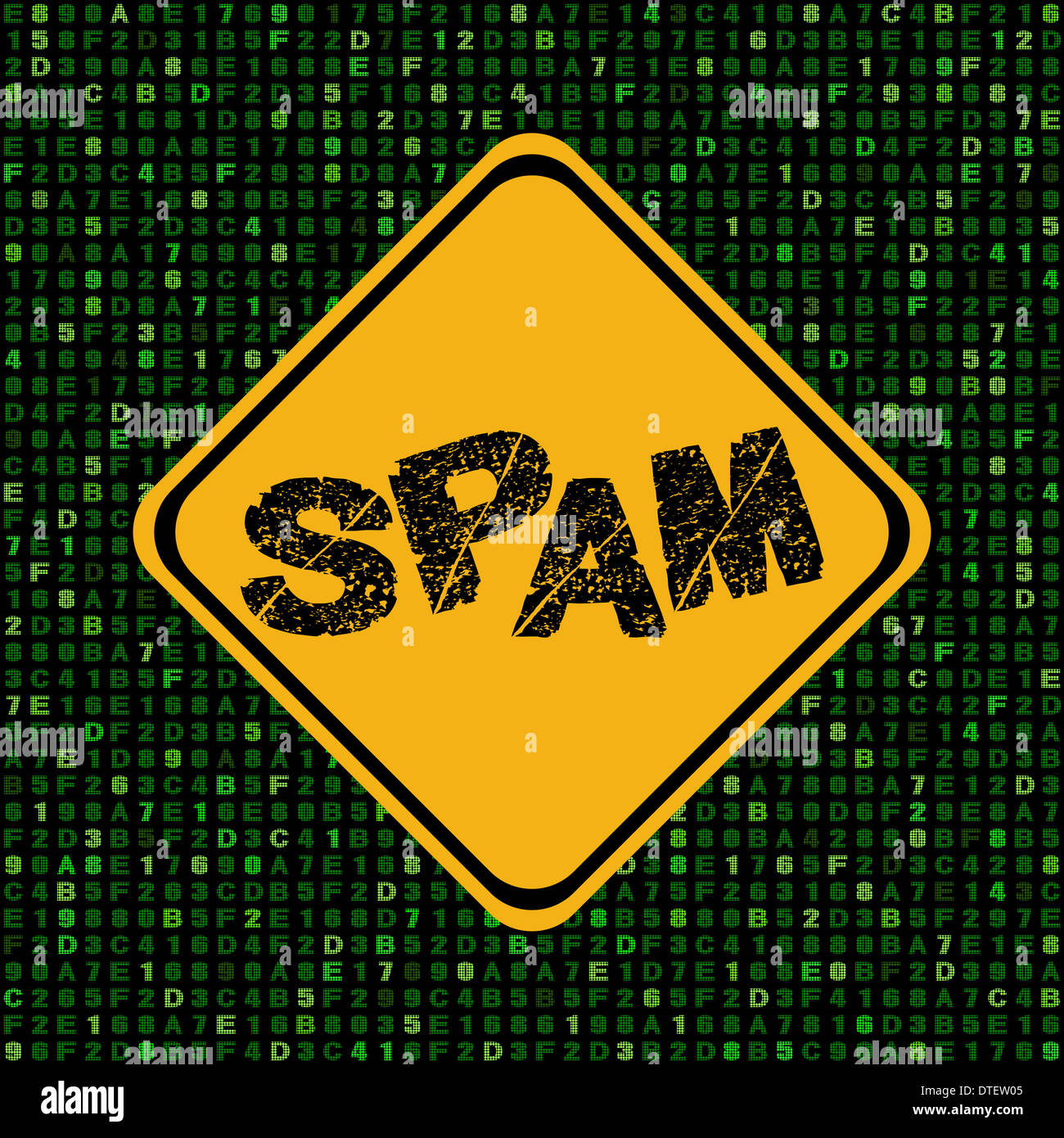 Spam warning sign on hex code illustration Stock Photo - Alamy