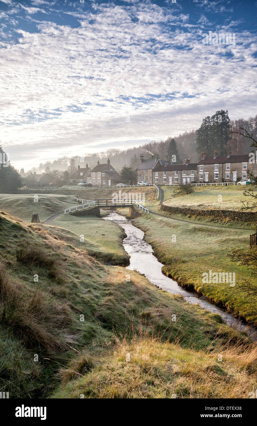 Hutton beck in Hutton le Hole village on a frosty winter's morning ...