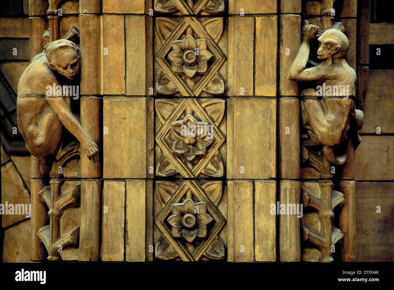 Detail of terracotta moulding of monkeys in the Waterhouse Building ...