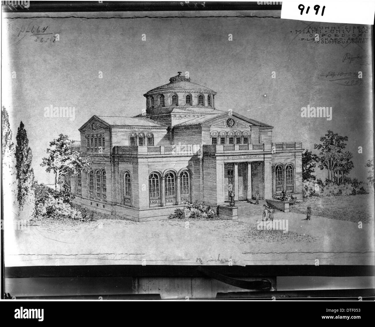 An architectural drawing from 1909 of the Alumni Library at Miami ...