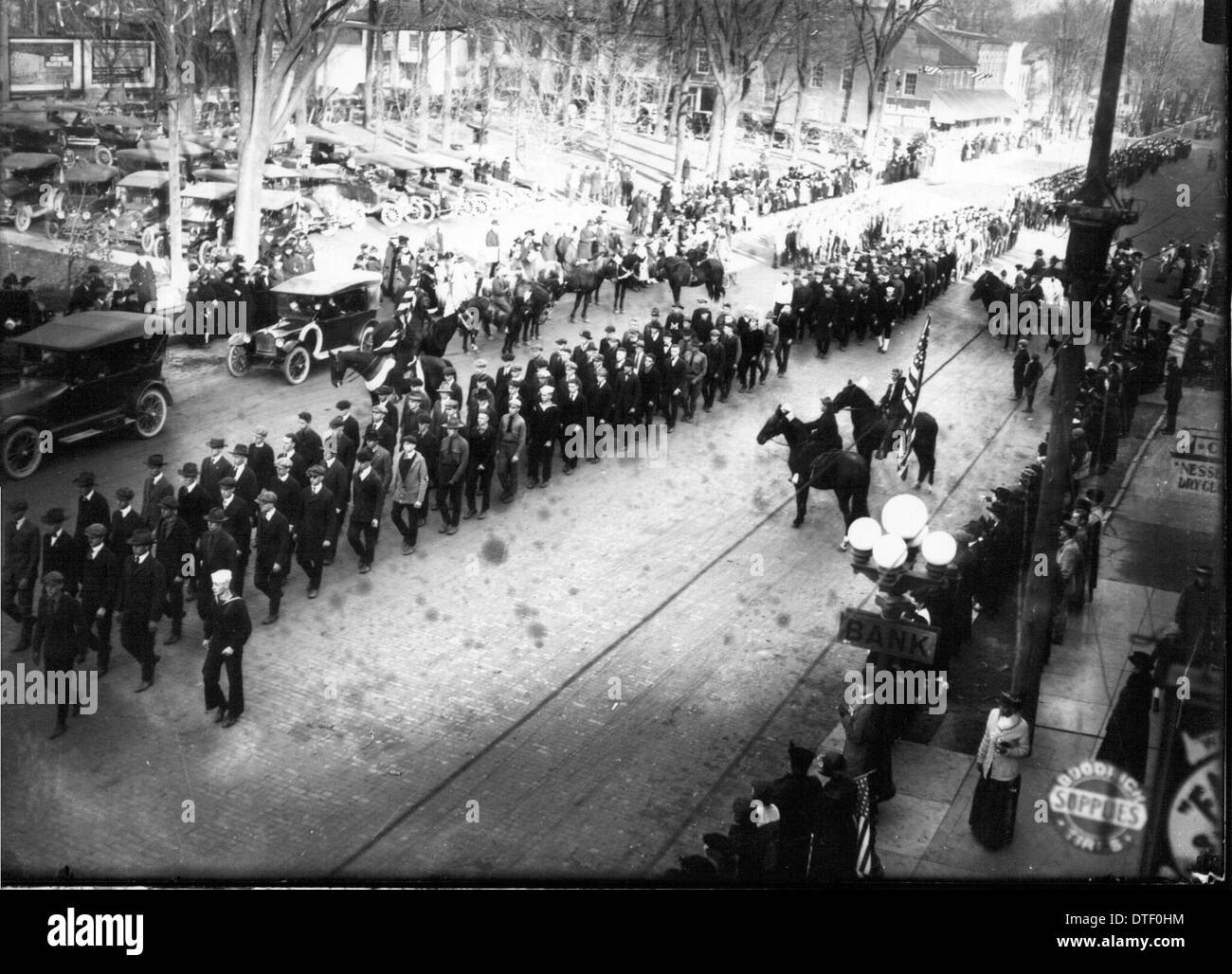 A group of men marching in the Oxford Armistice Day Parade, 1918. The ...