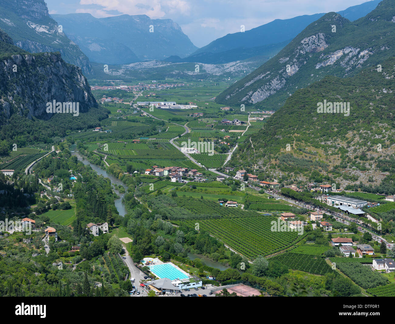 Arco, Italy, view from Castello di Arco on the Sarca Valley Stock Photo ...