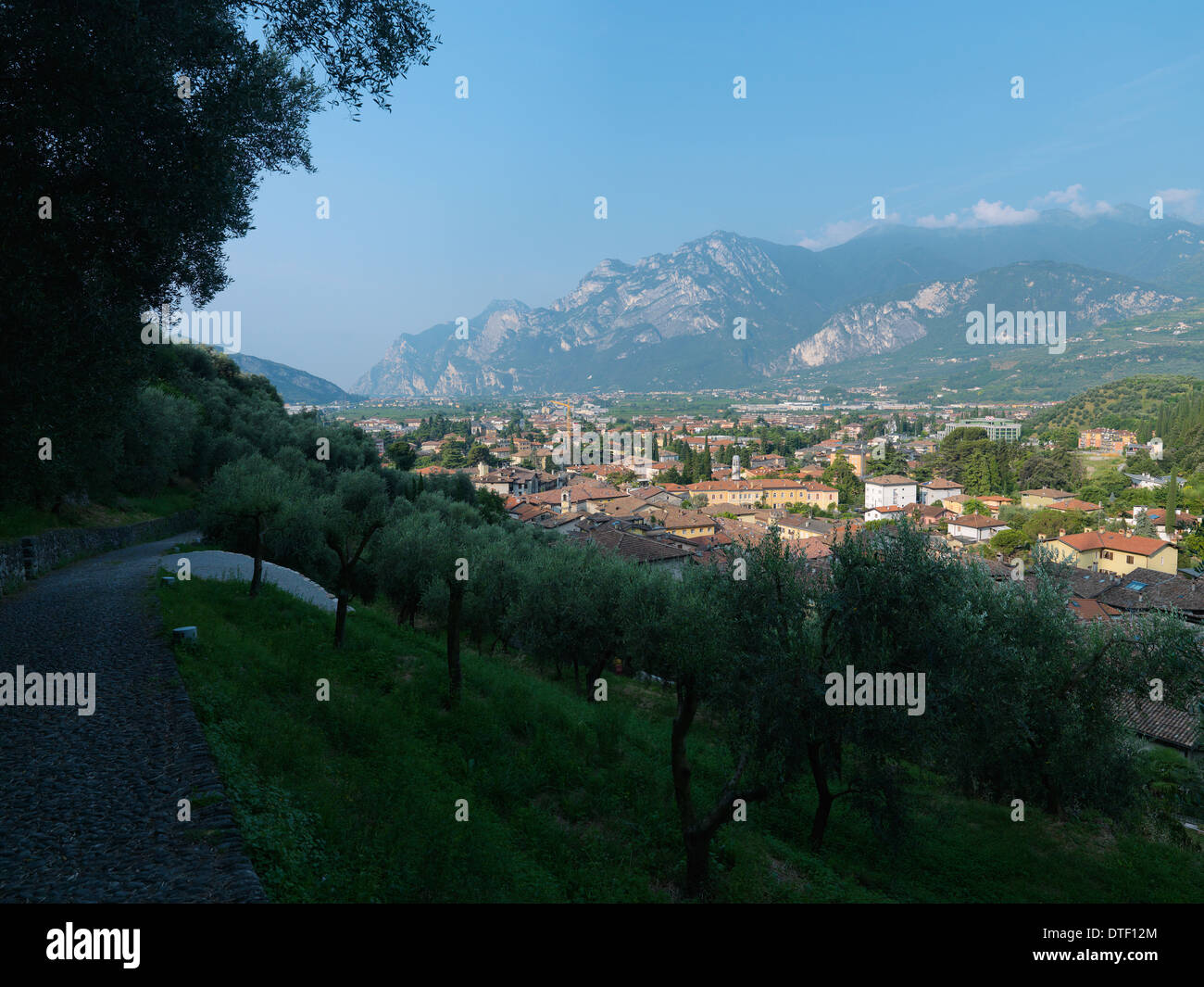 Arco, Italy, view from the castle hill of Castello di Arco at the city ...