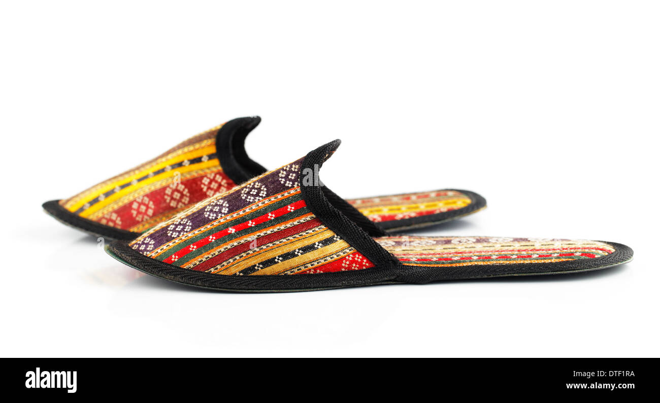 Traditional Arabic slippers shot against a white background Stock Photo ...
