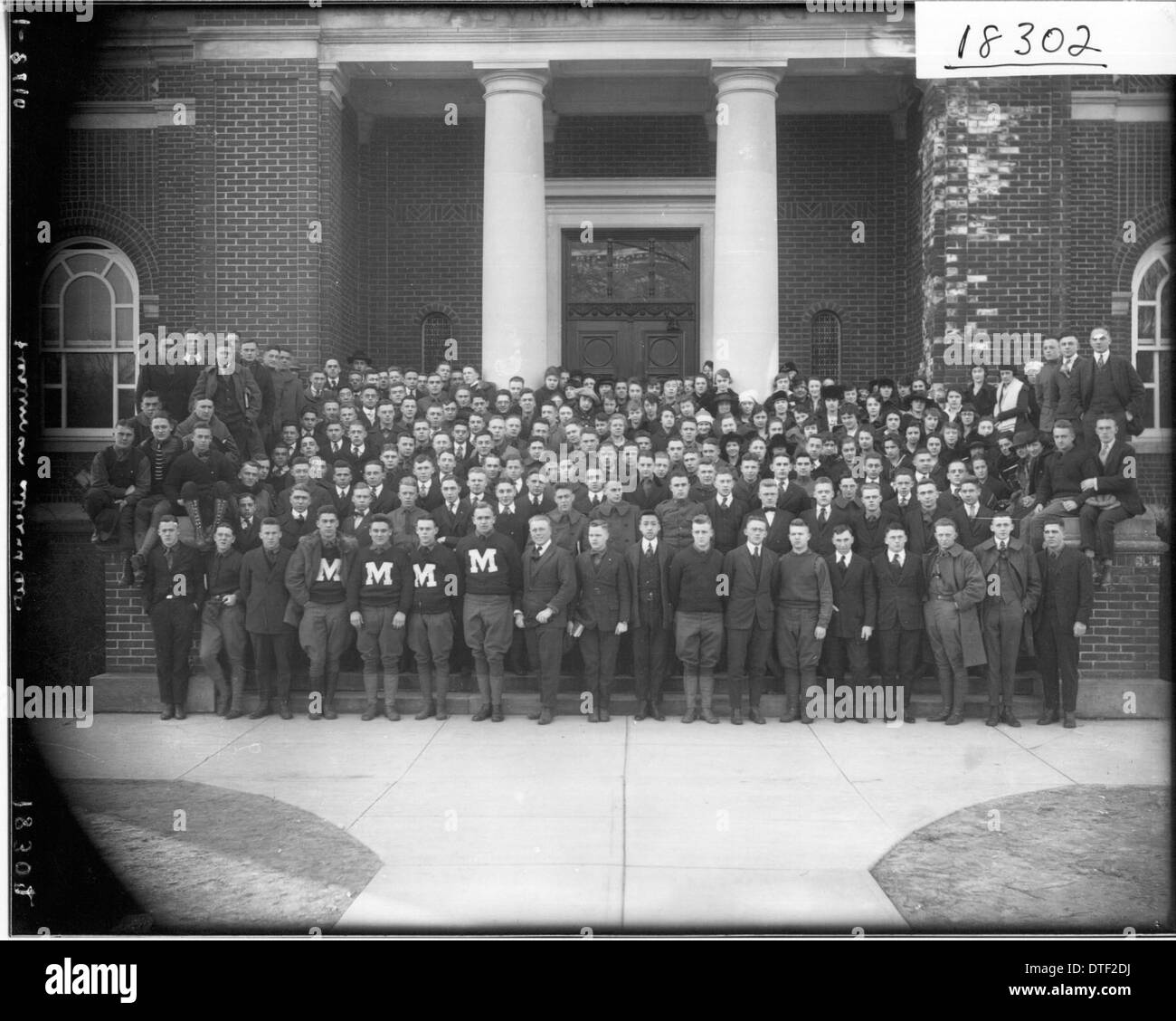 This photograph from 1919 shows the freshman class at Miami University ...