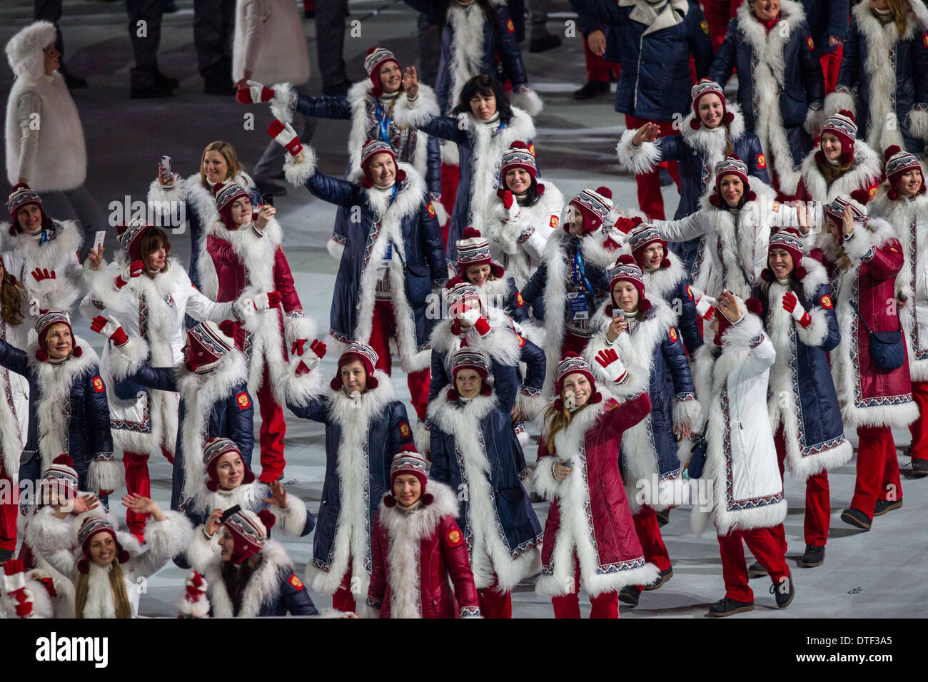 Russia marching in during the Opening Ceremonies at the Olympic Winter ...