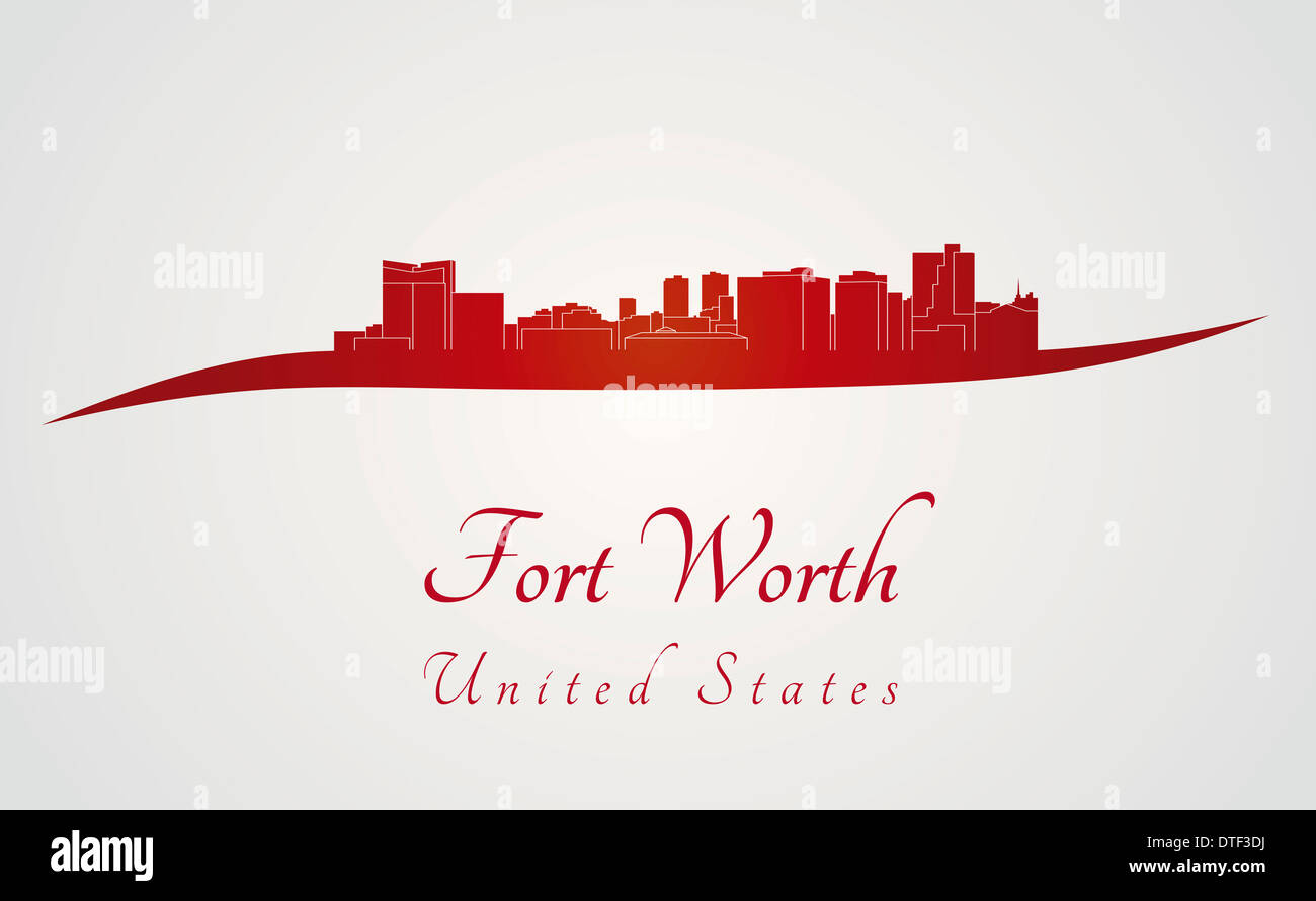 Fort Worth skyline in red and gray background Stock Photo - Alamy