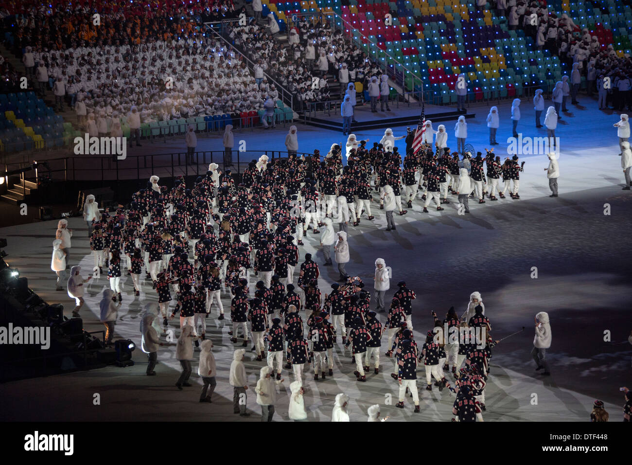 USA marching in during the Opening Ceremonies at the Olympic Winter ...