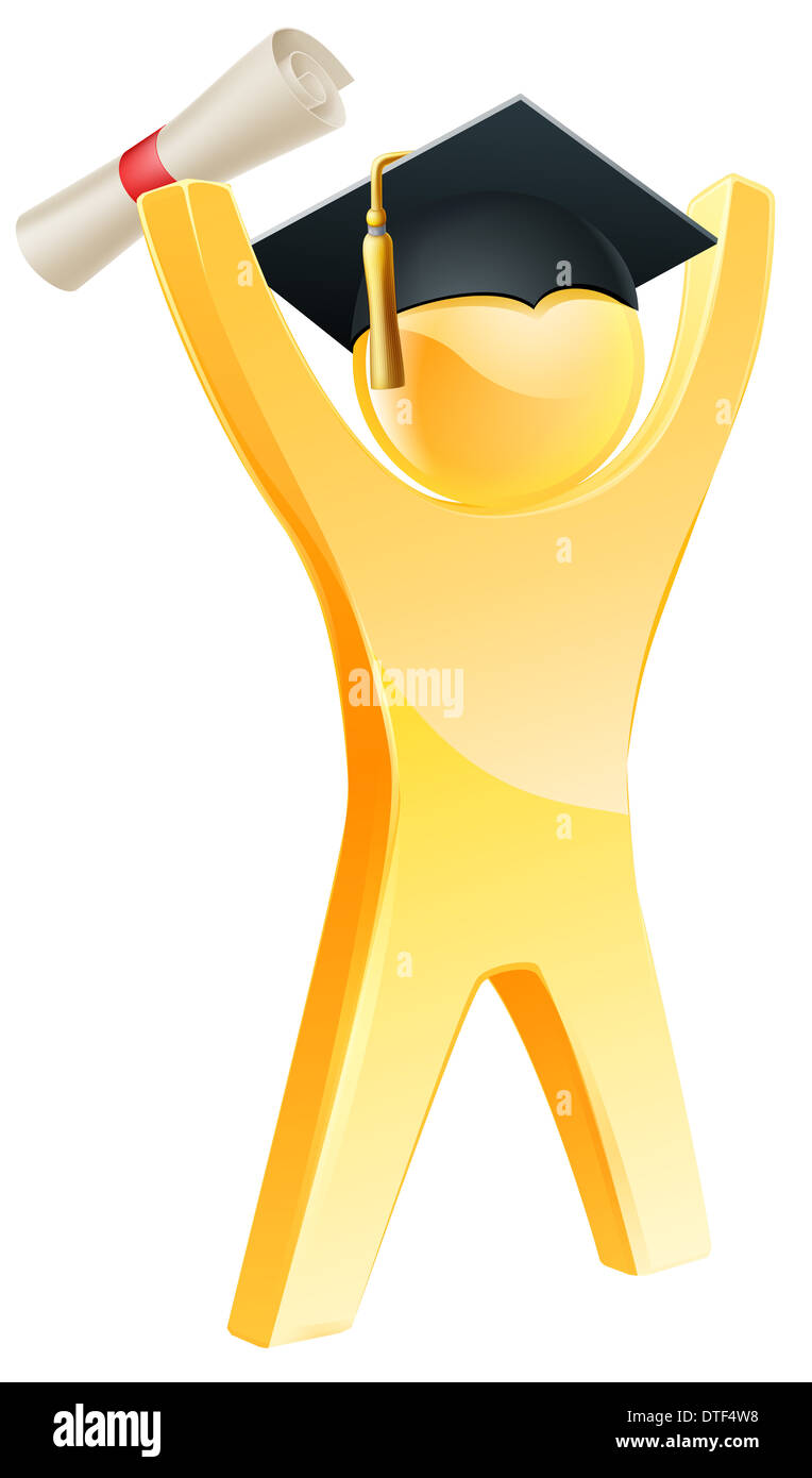 Happy gold graduate holding up their certificate or diploma and wearing ...