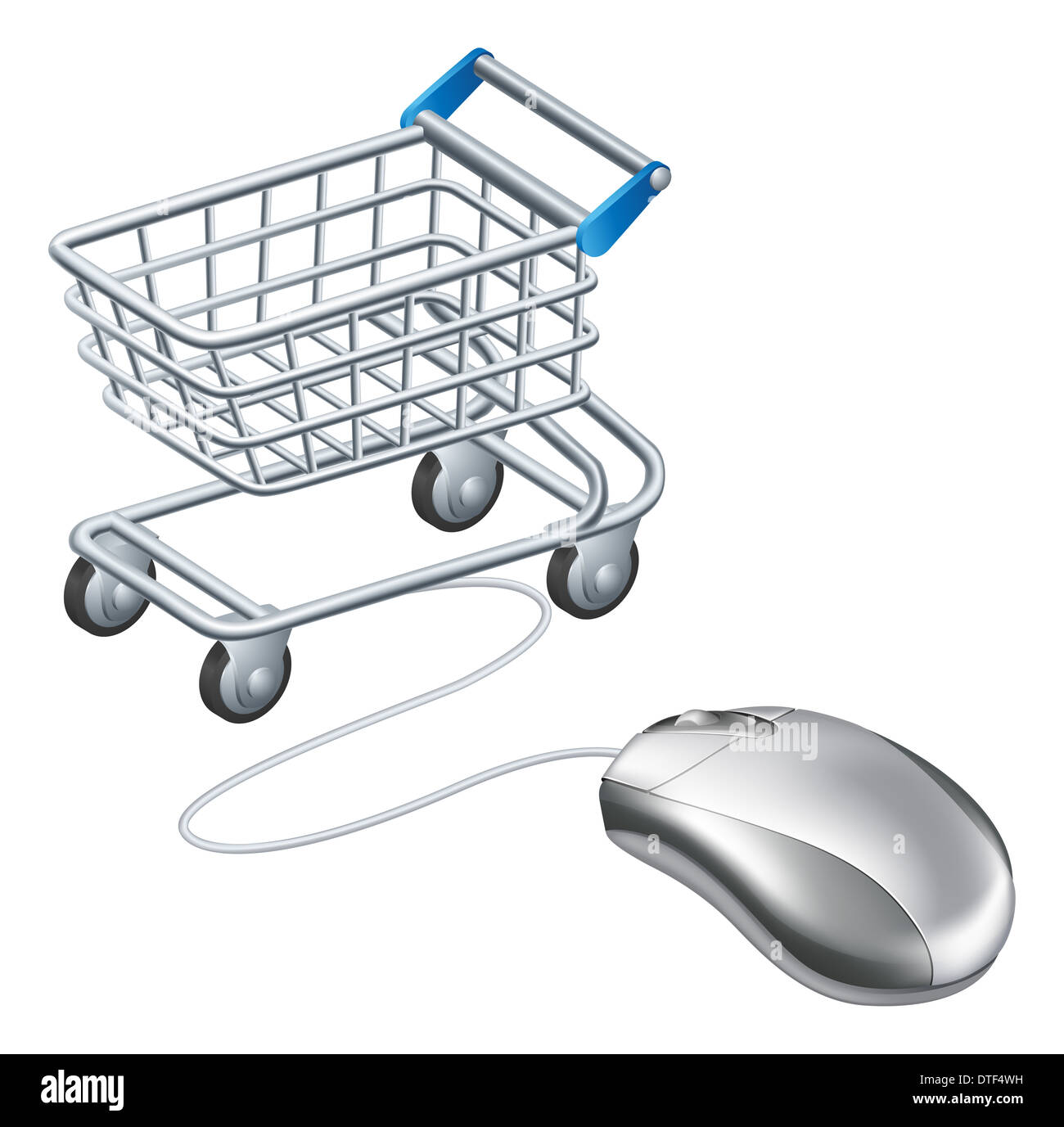 Online shopping cart mouse concept, a mouse connected to a shopping ...