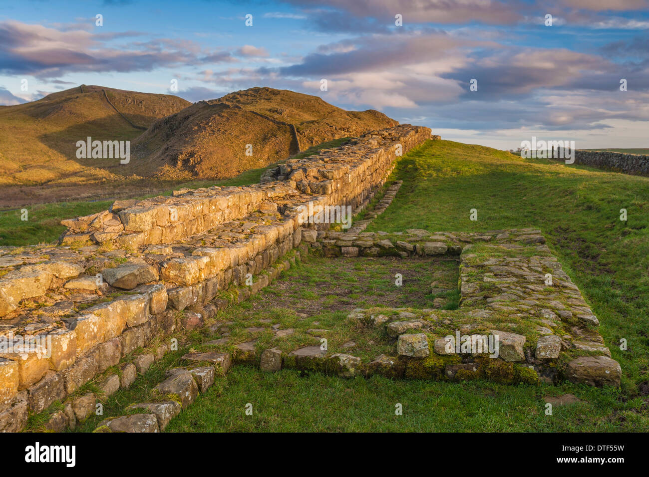 A stretch of Hadrian's Wall and the remains of turret 41a near Caw Gap ...