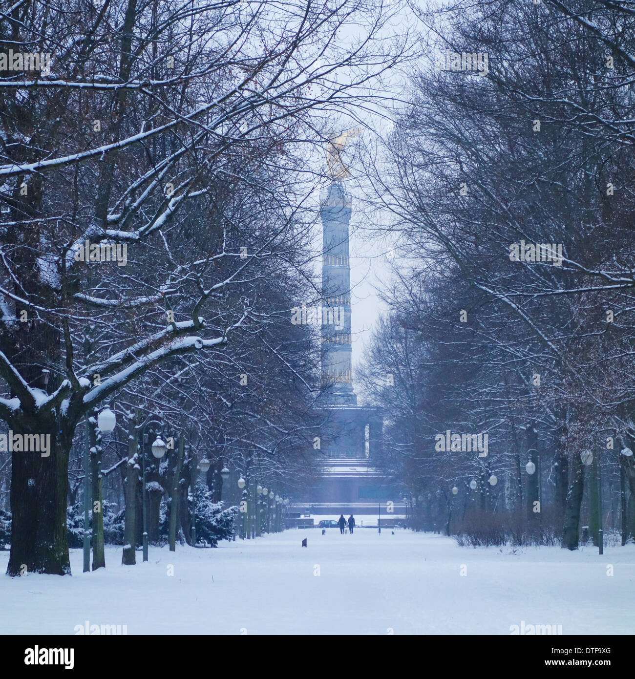 Berlin, Germany - 27 January 2014: Snow in Tiergarten park with a view ...