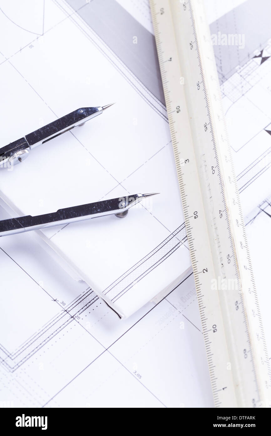 architect blueprints equipment objects workplace paper office Stock ...