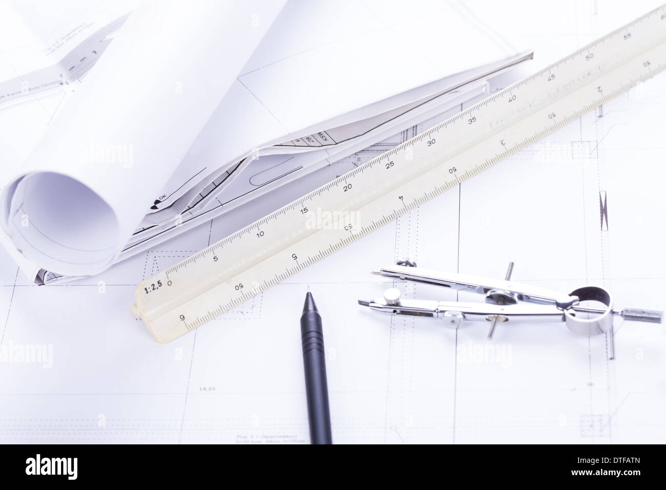 architect blueprints equipment objects workplace paper office Stock ...