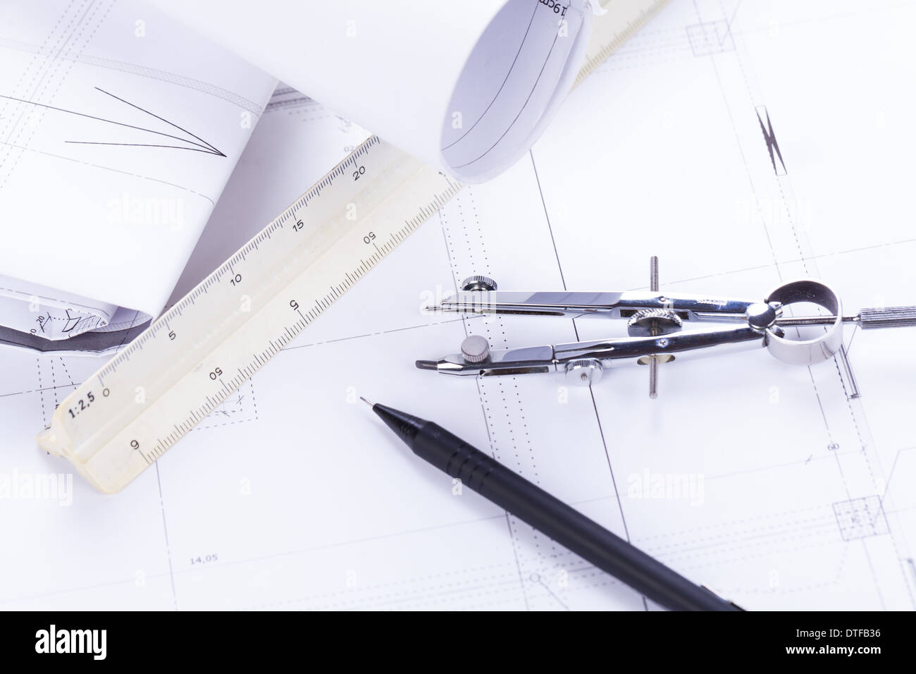 architect blueprints equipment objects workplace paper office Stock ...