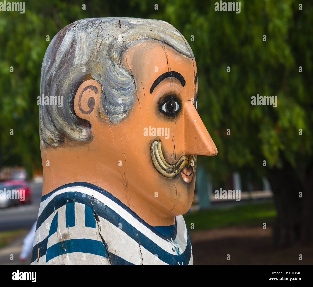 wooden carved statute characters located on the Geelong waterfront all ...