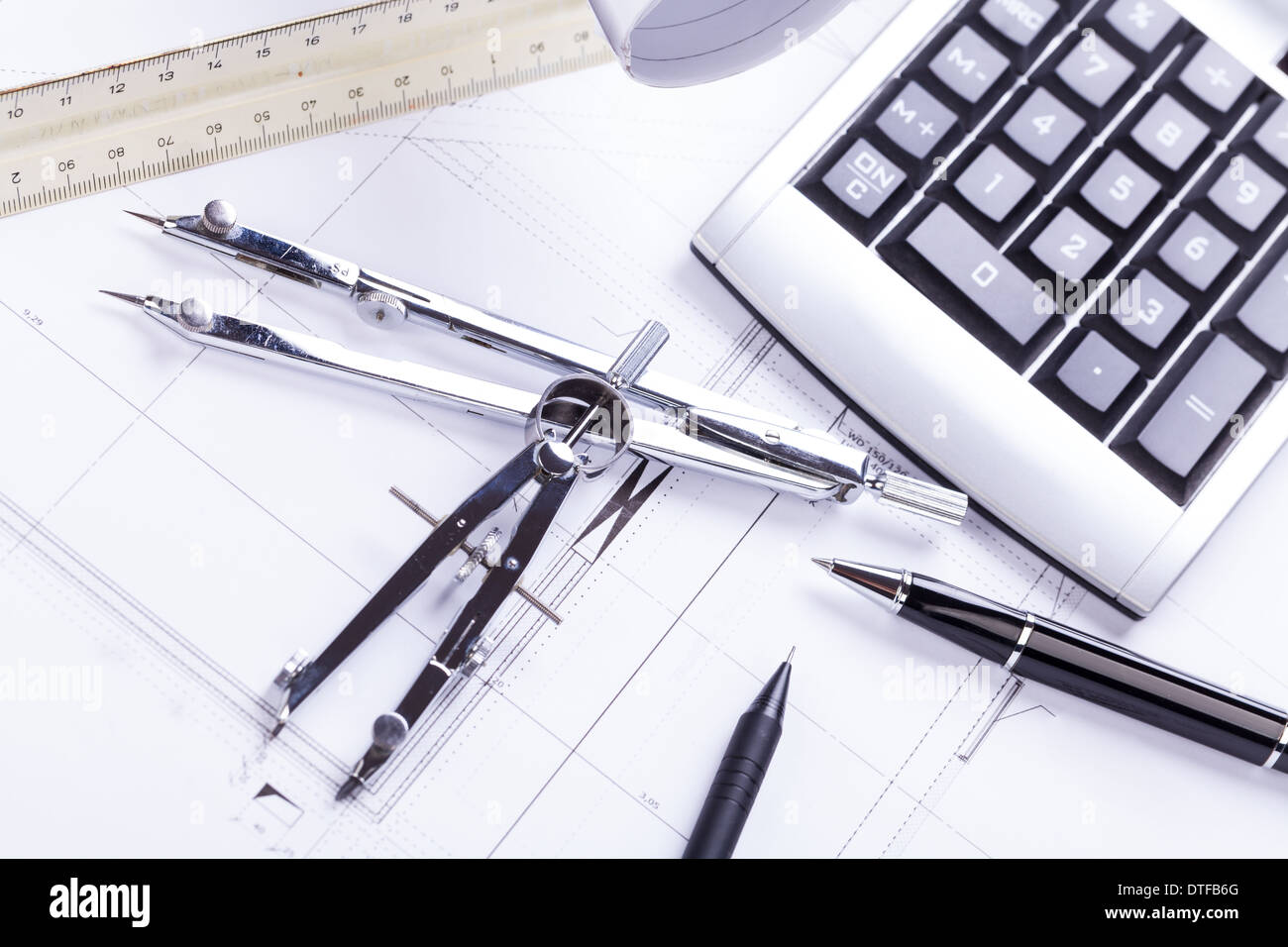 architect blueprints equipment objects workplace paper office Stock ...