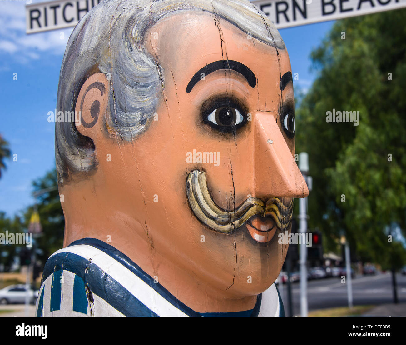wooden carved statute characters located on the Geelong waterfront all ...