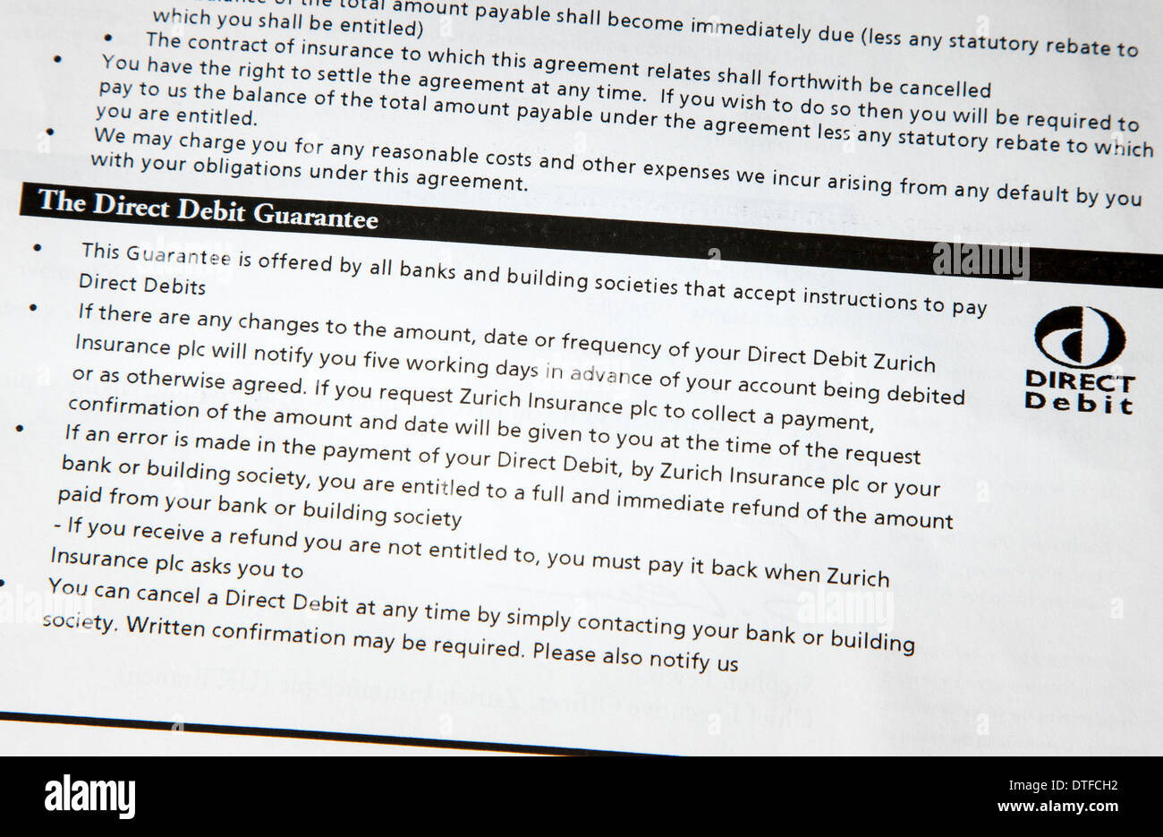 Direct Debit guarantee notice on the back of a bill Stock Photo - Alamy