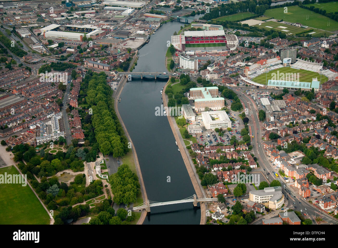 Aerial shot of the River Trent and the Embankment in Nottingham City ...
