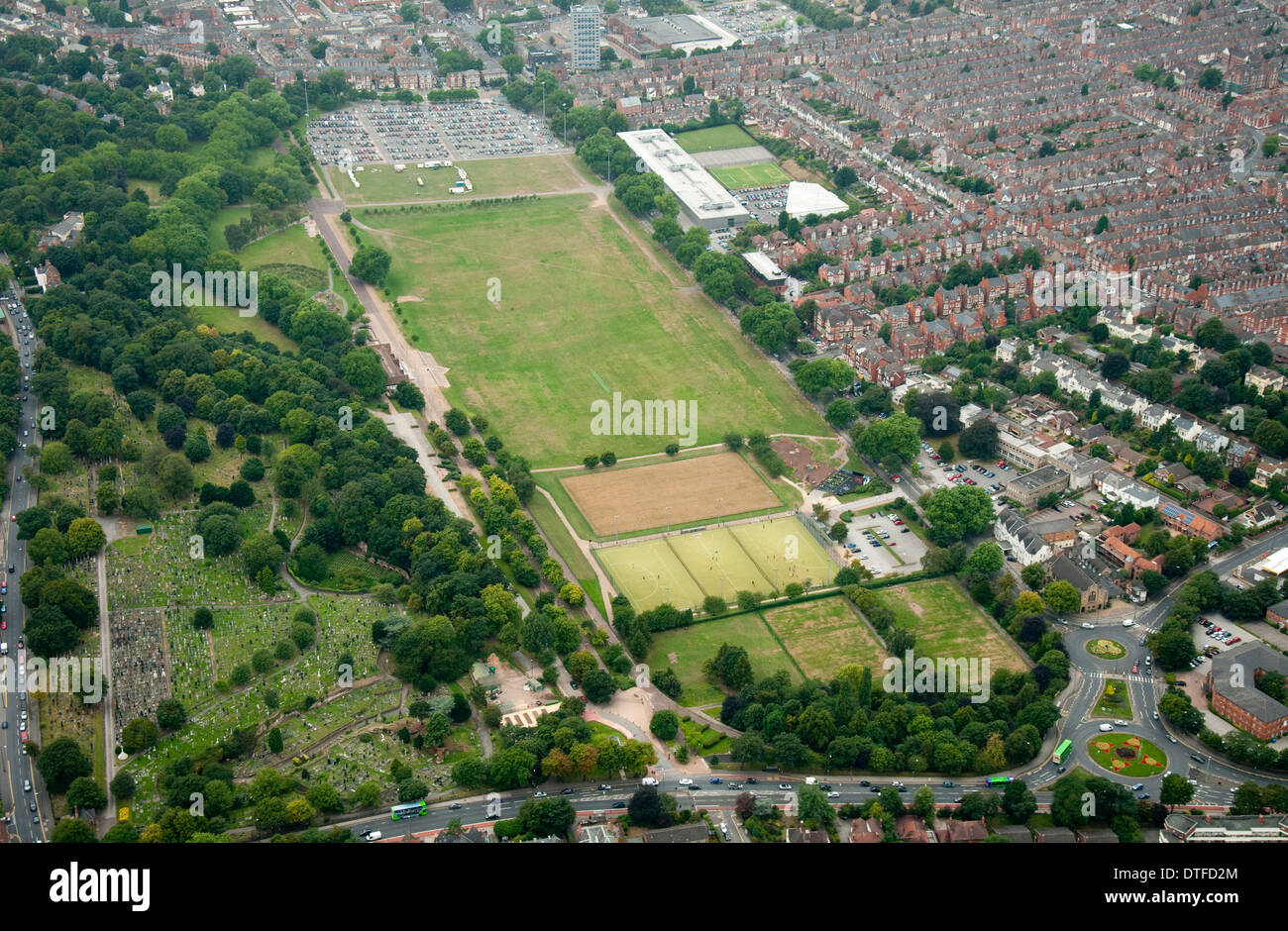 Aerial shot of the Forest Recreation Ground in Nottingham City ...